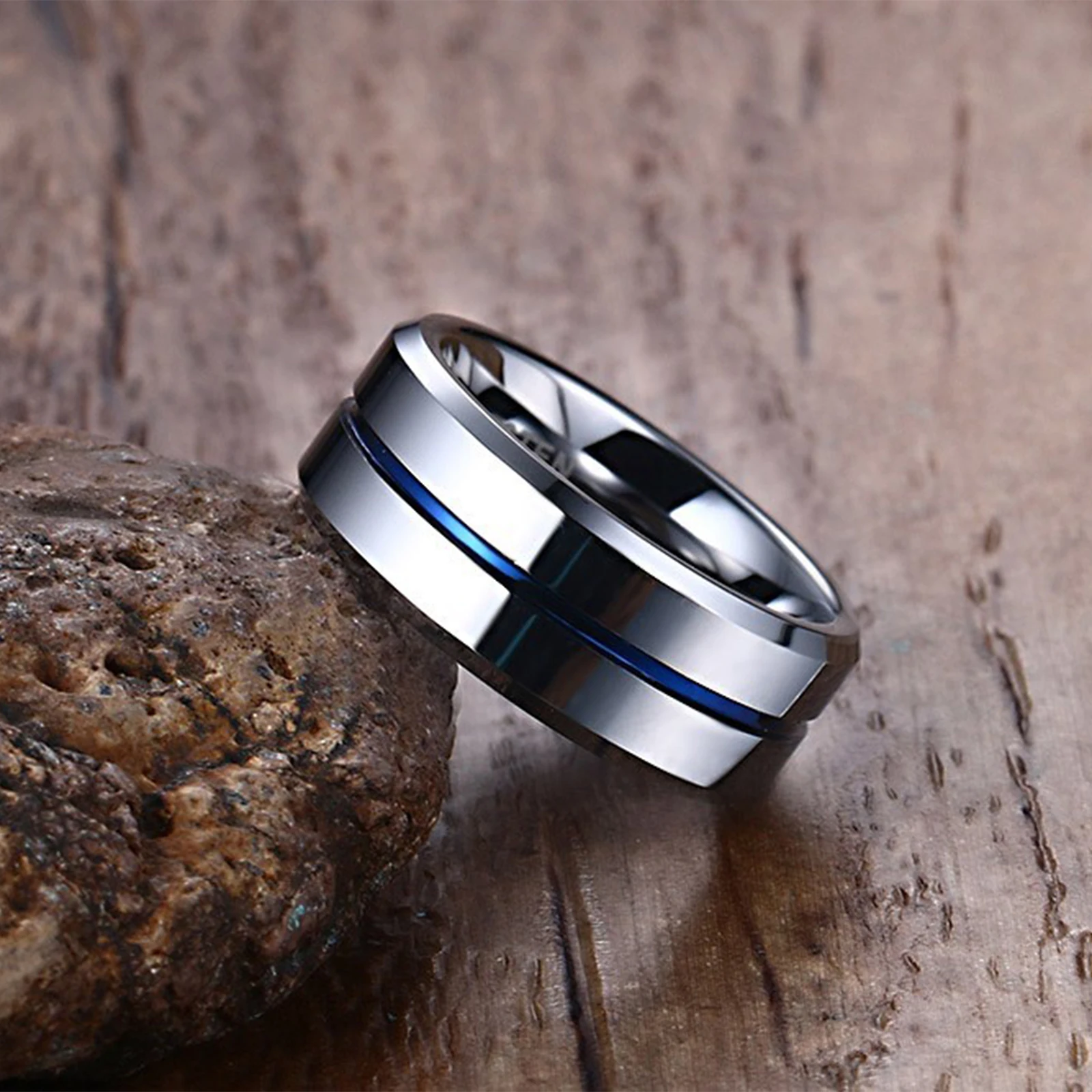 Carbide Blue Line Men's Wedding Rings - Queens Kings Online Clothing Store